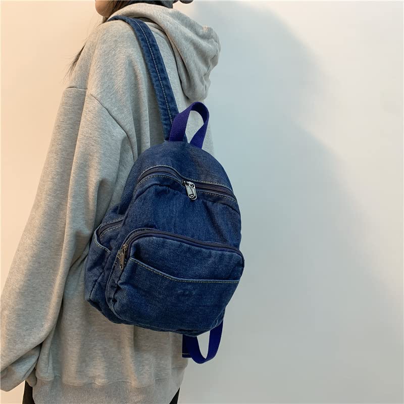 GGOOB Small Backpack Purse for Women Womens Backpack Purse for Women Mini Backpack Purse Aesthetic Purse Denim Purse (Dark blue)