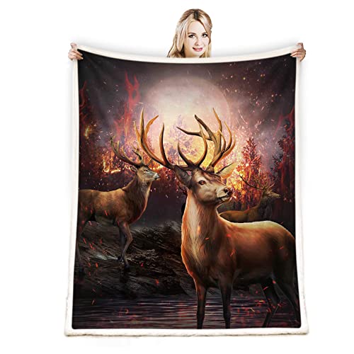 Juirnost Deer Throw Blanket,Wildlife Throw Blanket,Rustic Cabin Decor Woodland Blanket for Bedroom Sofa Couch 50X60Inch,Gift for Hunting Lover Deer Hunting Blanket Decor