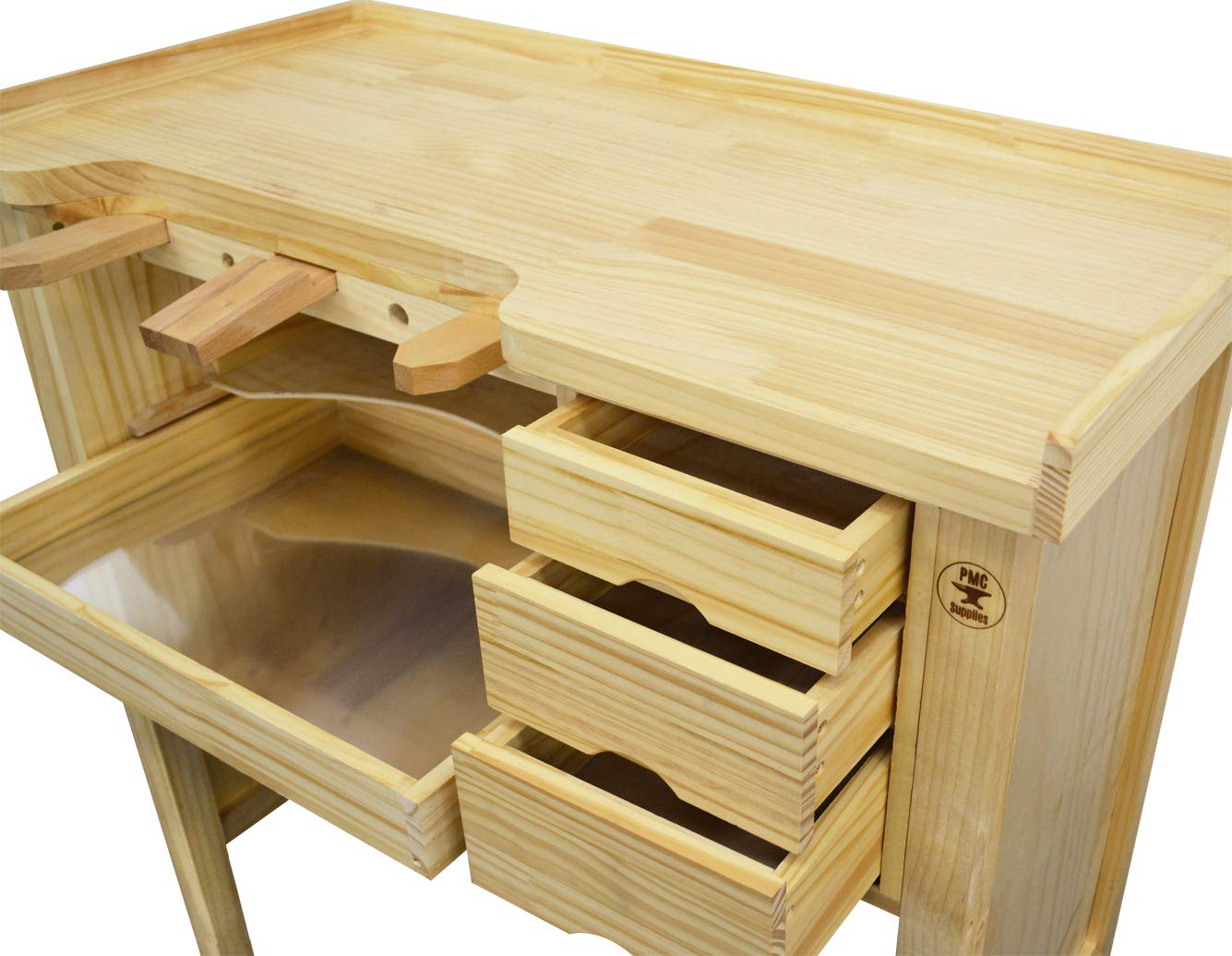Deluxe Solid Wooden Jewelers Bench Workbench Station with Utility Storage Drawers for Jewelry Making