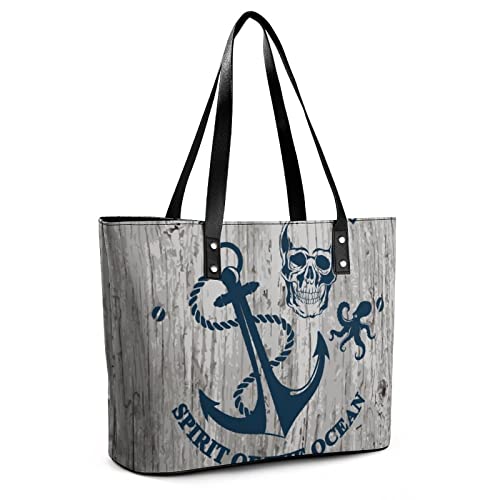Womens Handbag Skull And Anchor Leather Tote Bag Top Handle Satchel Bags For Lady