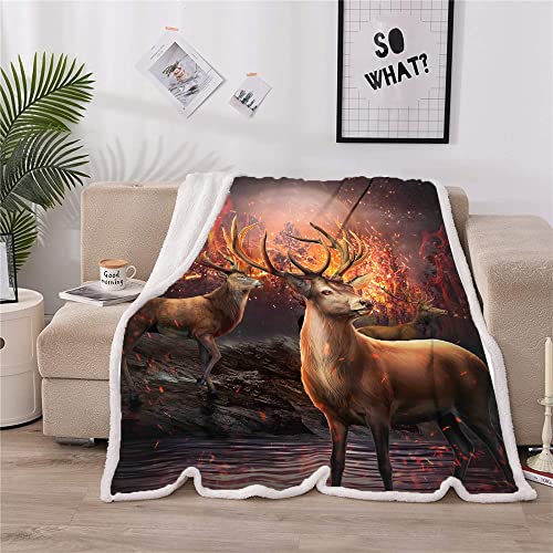 Juirnost Deer Throw Blanket,Wildlife Throw Blanket,Rustic Cabin Decor Woodland Blanket for Bedroom Sofa Couch 50X60Inch,Gift for Hunting Lover Deer Hunting Blanket Decor
