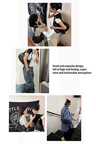 PODODNOE Women's Punk Style Rivet Satchel Handbags - PU Leather Shoulder Purses with Half Moon Underarm and Hobo Bags (Black)