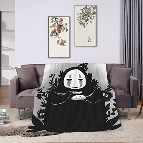 SPI-rit-ed Anime Aw-ay No Face Man Flannel Throw Blanket for Couch, Cute Boho Sherpa Fleece Blanket Plush Fluffy Lightweight Warm Picnic Sheet Wall Blanket for Bedroom Bed Sofa, 40x50