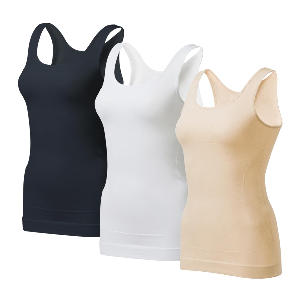 EUYZOU Women's Tummy Control Shapewear Tank Tops - Seamless Body Shaper Compression Top - Black/White/Nude 3pk M