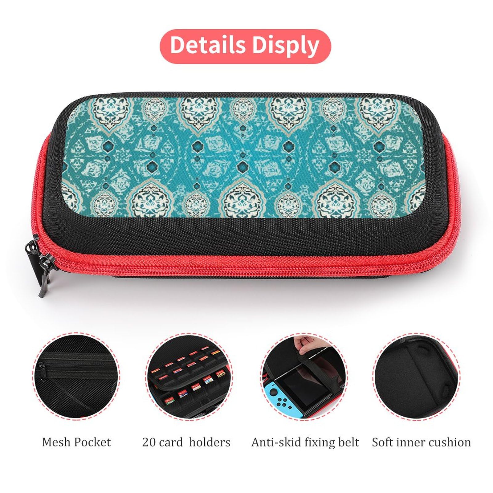 AoHanan Switch Carrying Case Traditional Ottoman Turkish Switch Game Case with 20 Games Cartridges Hard Shell Travel Protection Storage Case for Console & Accessories