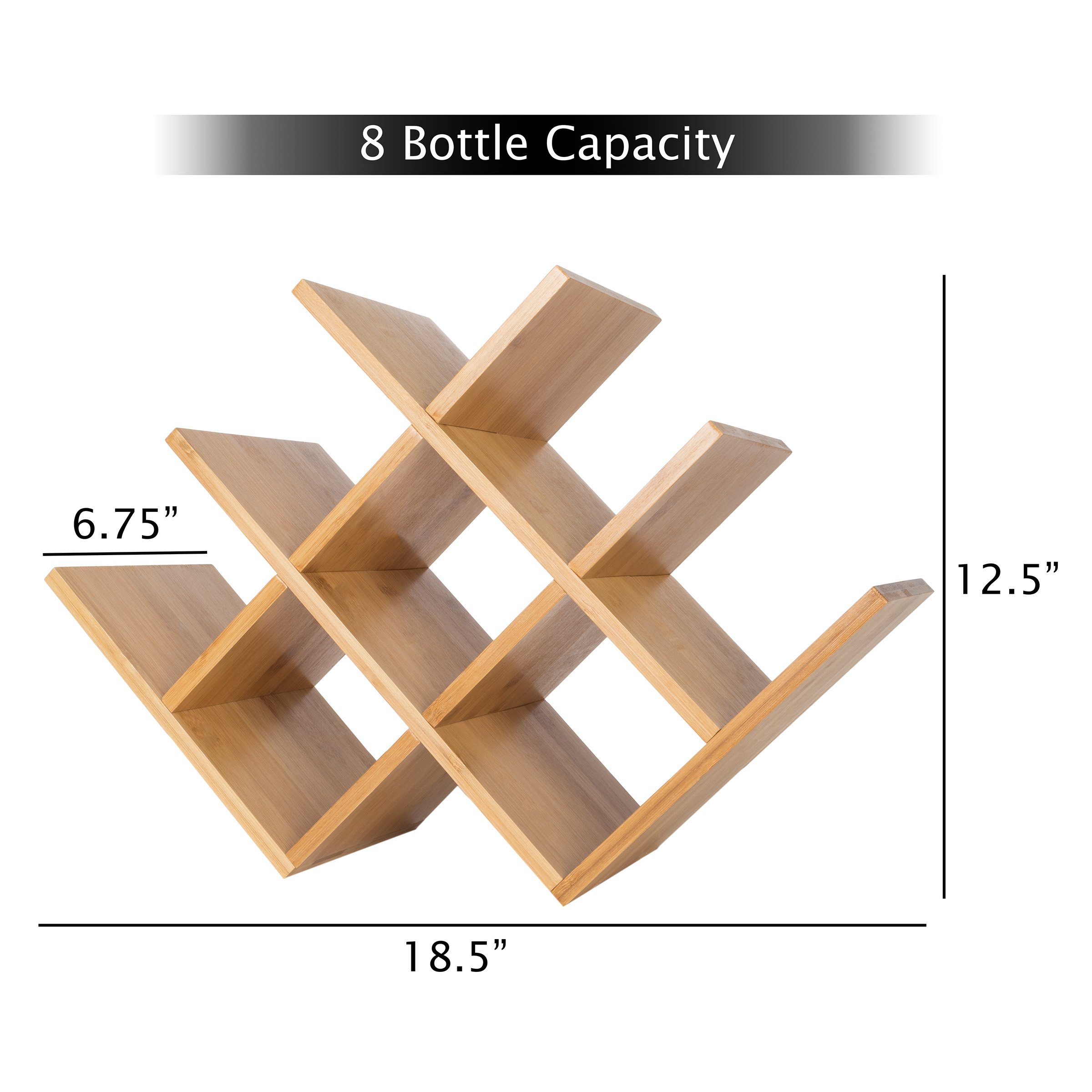 Classic Cuisine Bamboo 8 Bottle Wine Rack-Space Saving Tabletop Free Standing Wine Bottle Holder for Kitchen, Bar, Dining Room-Modern Storage Shelf, Wood
