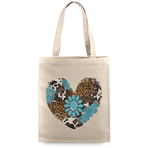 B Wear Sportswear Turquoise Heart Country Life Leopard Print Women's Printed Graphic Tote Bag (One Size)