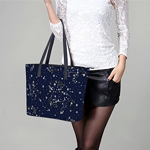 Womens Handbag Horses And Snowflakes Pattern Leather Tote Bag Top Handle Satchel Bags For Lady