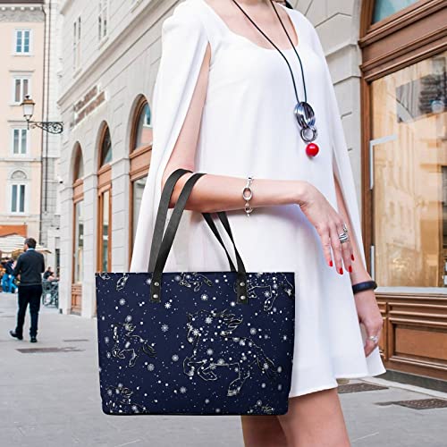 Womens Handbag Horses And Snowflakes Pattern Leather Tote Bag Top Handle Satchel Bags For Lady