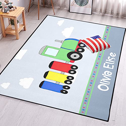 Transport Vehical Train Personalized Polyester Fiber Non-Slip Home Decor Carpets,Custom Area Rug Carpet Floor Mat for Bedroom Living Room Home Playroom Size 5.2'x7.5'