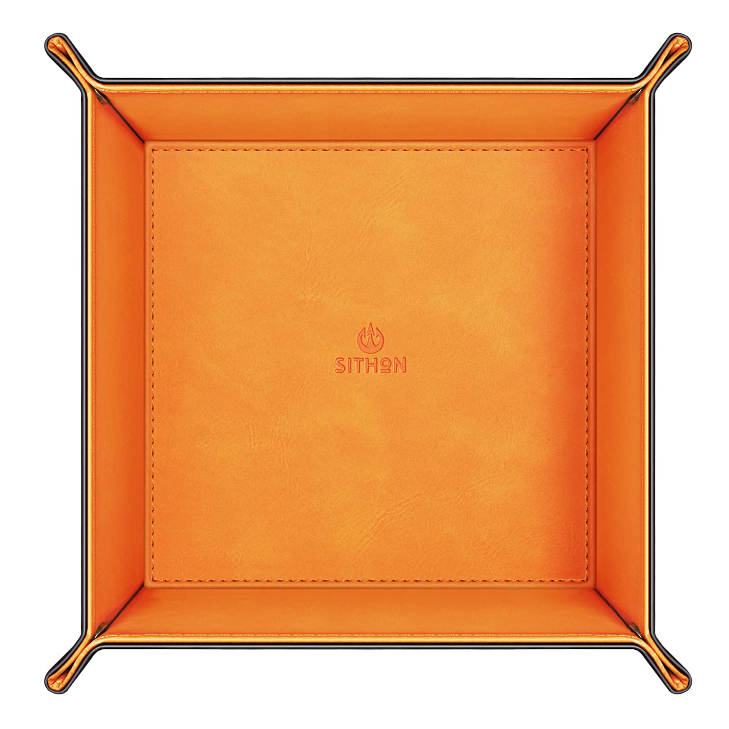 SITHON Valet Tray Desktop Storage Organizer – Premium PU Leather Catchall Bedside Vanity Tray Nightstand Caddy Holder for Remote Controller, Keys, Phone, Wallet, Coin, Jewelry (Orange)