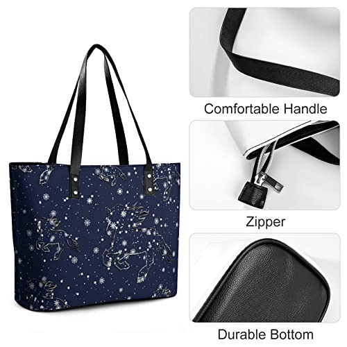 Womens Handbag Horses And Snowflakes Pattern Leather Tote Bag Top Handle Satchel Bags For Lady