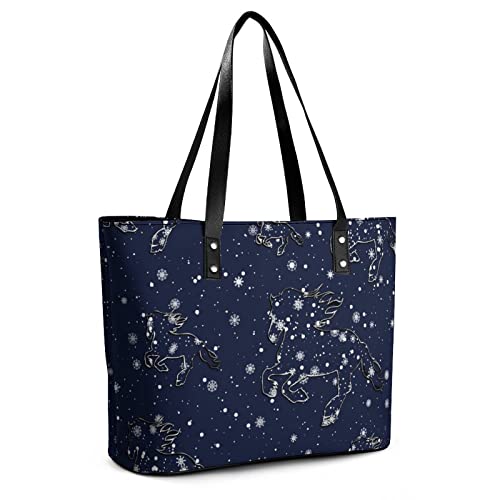 Womens Handbag Horses And Snowflakes Pattern Leather Tote Bag Top Handle Satchel Bags For Lady