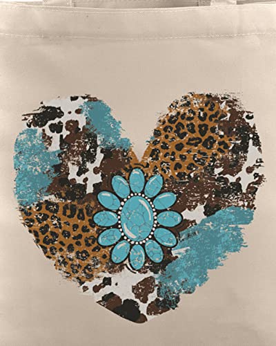 B Wear Sportswear Turquoise Heart Country Life Leopard Print Women's Printed Graphic Tote Bag (One Size)