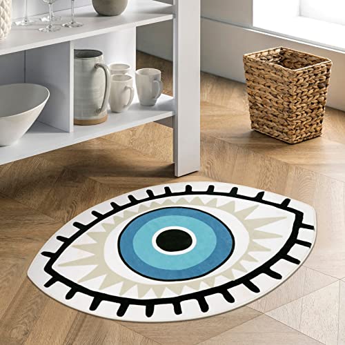 Beeiva Cute Evil Eye Area Rug, 2x3 Small Rug for Bedroom Entryway, Door Mat Accent Throw Rugs Washable Non-Slip Indoor Floor Carpet for Kitchen Kids Room Bathroom Front Door(White/Multi)