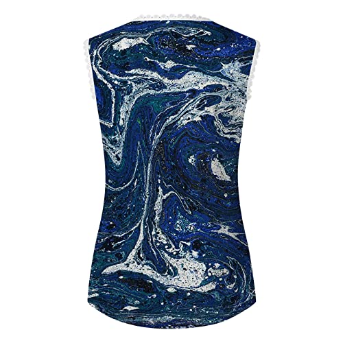 2023 Womens Lace Tank Tops Sleeveless Printed Tops Round Neck Splicing Tank Tops Slim Comfortable Lightweight T-Shirt