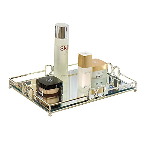 HAIGOUER Glass Perfume Tray Elegant Looking Silver Tray Large Silver Tray Decorative 10”x 14”x 2”