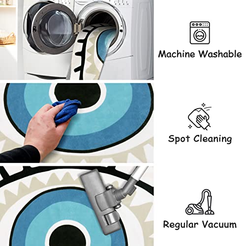 Beeiva Cute Evil Eye Area Rug, 2x3 Small Rug for Bedroom Entryway, Door Mat Accent Throw Rugs Washable Non-Slip Indoor Floor Carpet for Kitchen Kids Room Bathroom Front Door(White/Multi)