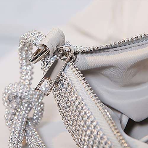 MSUIINT Rhinestone Purses for Women, Chic Sparkly Evening Handbag Bling Hobo Bag Shiny Silver Clutch for Party Wedding, Rose
