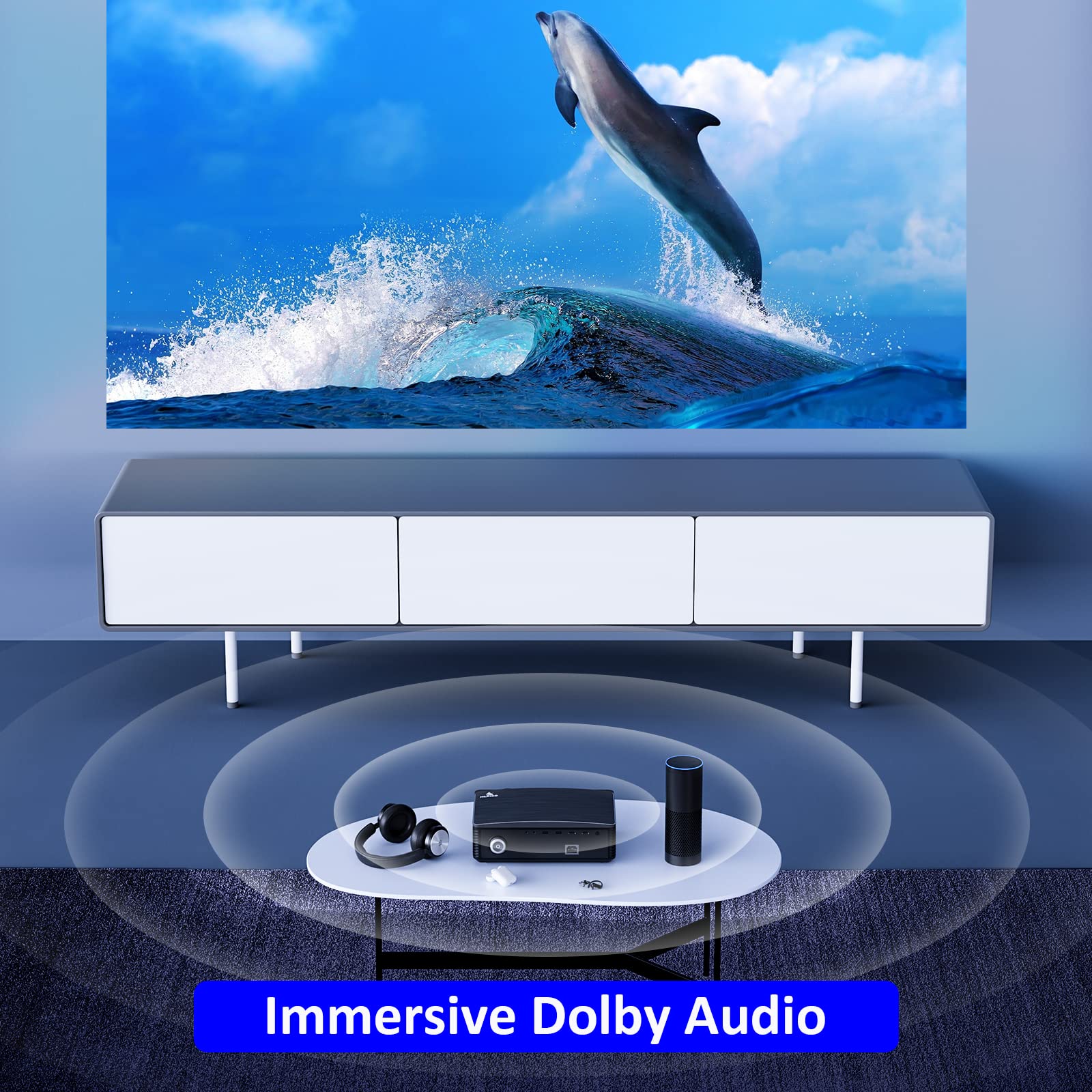 NexiGo [2 Pack] Native 1080P Projector, 5G Wi-Fi, 5G Wi-Fi, Outdoor Movie Projector, Bluetooth 5.1, Dolby_Sound Support, Compatible w/TV Stick, iPhone, Android, Laptop, Console