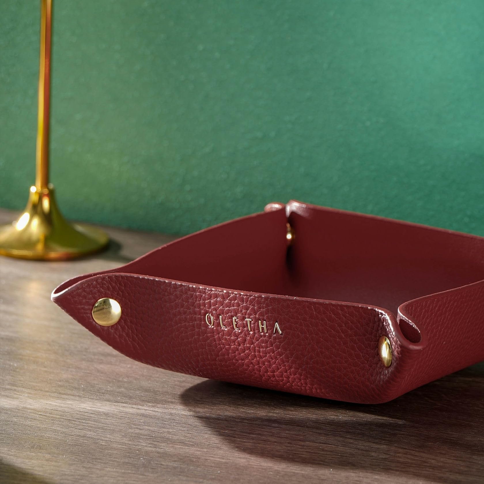 OLETHA Small Foldable Valet Tray - Aesthetic Desk Organizer for Home, Office & Travel - Portable Catch All Bowl for Keys, Jewelry & Essentials - Red