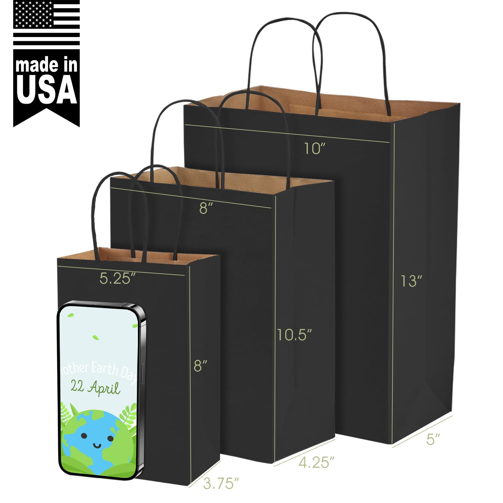 MESHA 100pcs Black Gift Bags 5.25" x 3.75" x 8", Small Size Kraft Paper Bags with Handles for Handwork, Shopping, Gift, Merchandise, Retail, Party