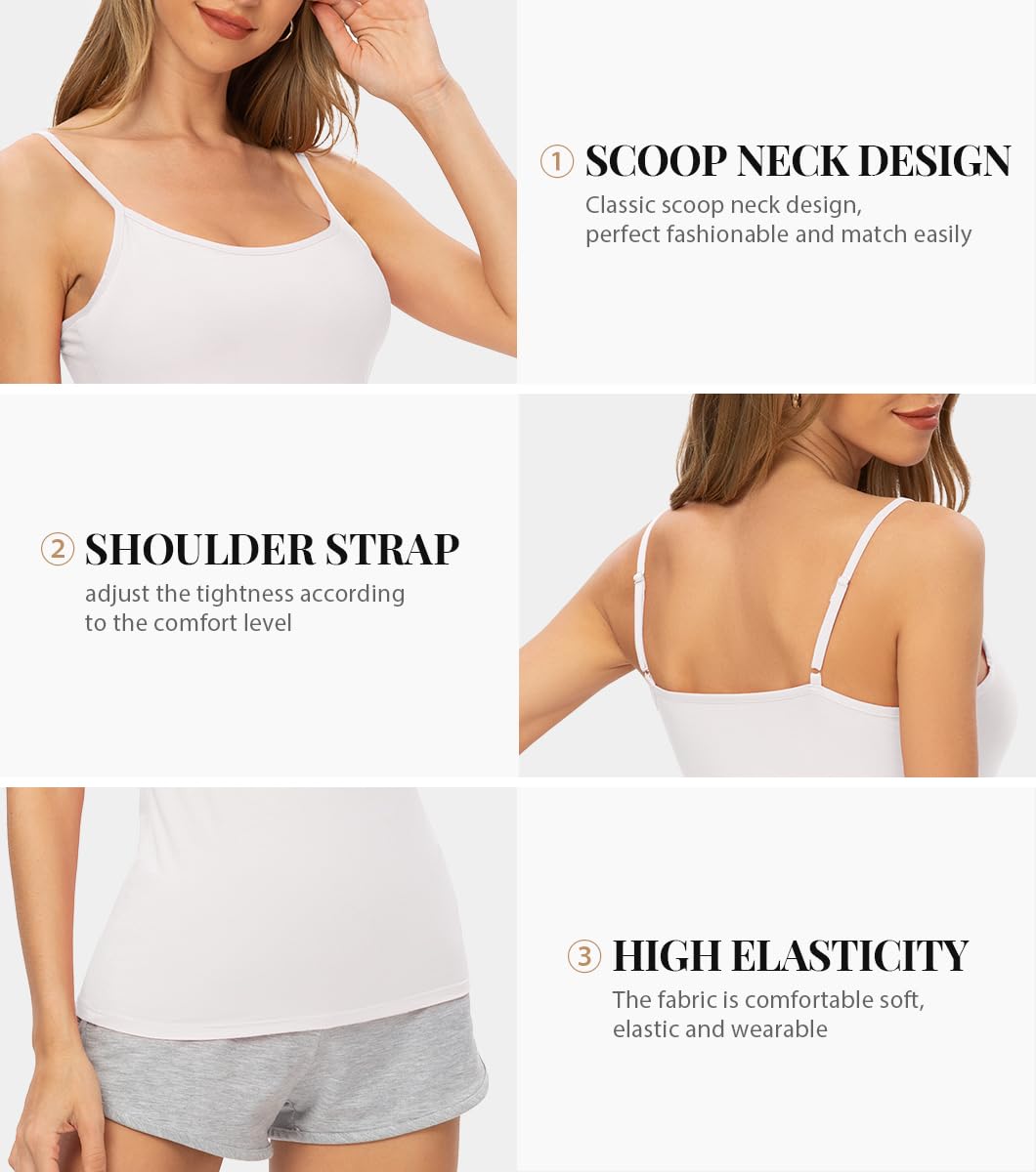 Rosyline 4 Piece Women Camisole Basic Undershirt Adjustable Spaghetti Strap Tank Top Black/Grey/Black/White M