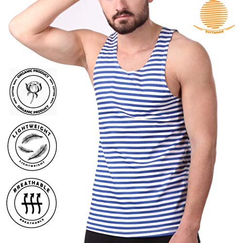 Svitanak Russian USSR Soviet Military Army T-Shirt Tank TOP Vest Blue White Sailor's Striped Vest (XL)