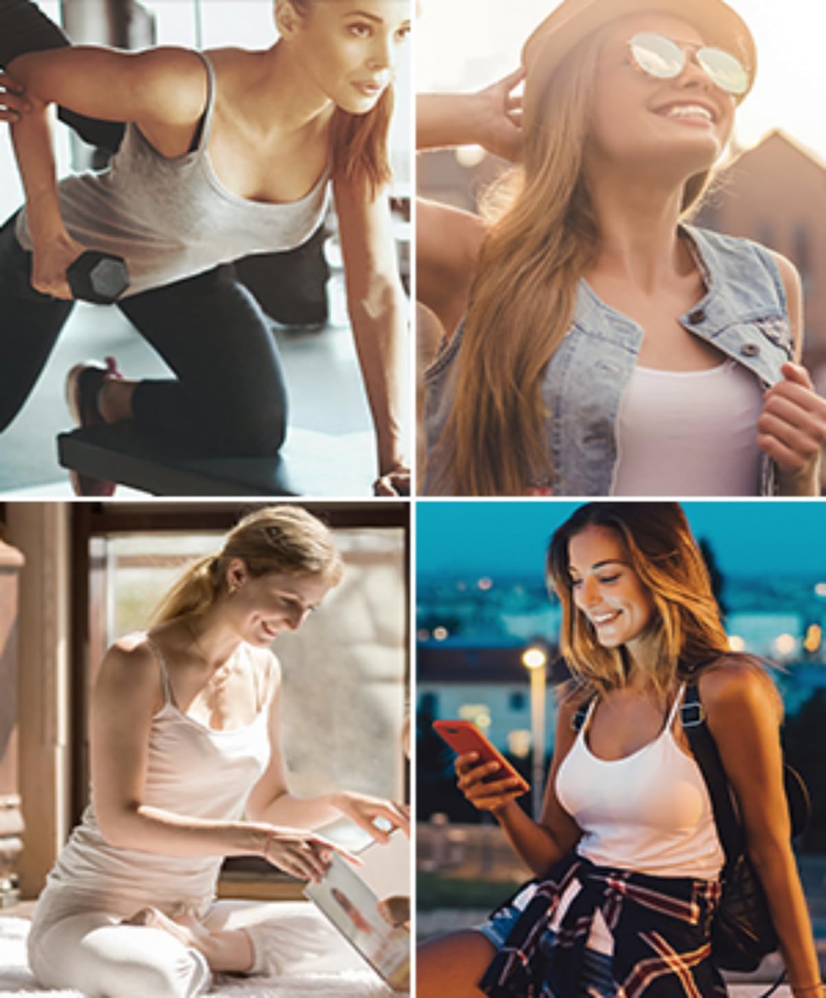 Rosyline 4 Piece Women Camisole Basic Undershirt Adjustable Spaghetti Strap Tank Top Black/Grey/Black/White M