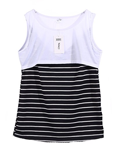 Nituyy Women Double Layered Patchwork Maternity Breastfeeding and Nursing Tank Top Cami Vest (White, M)