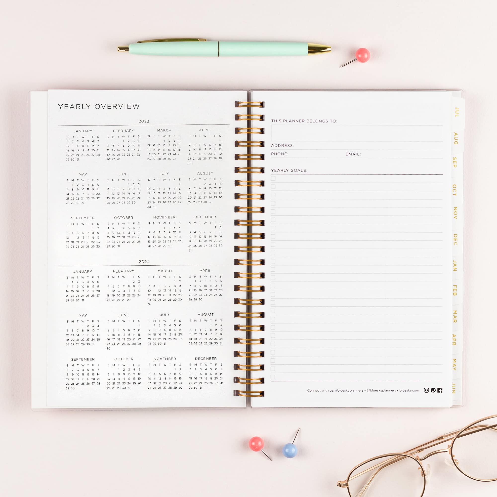 Ashley G for Blue Sky 2023-2024 Academic Year Weekly and Monthly Planner, 5" x 8", Flexible Cover, Wirebound, Multi Color Smoke (133682-A24)