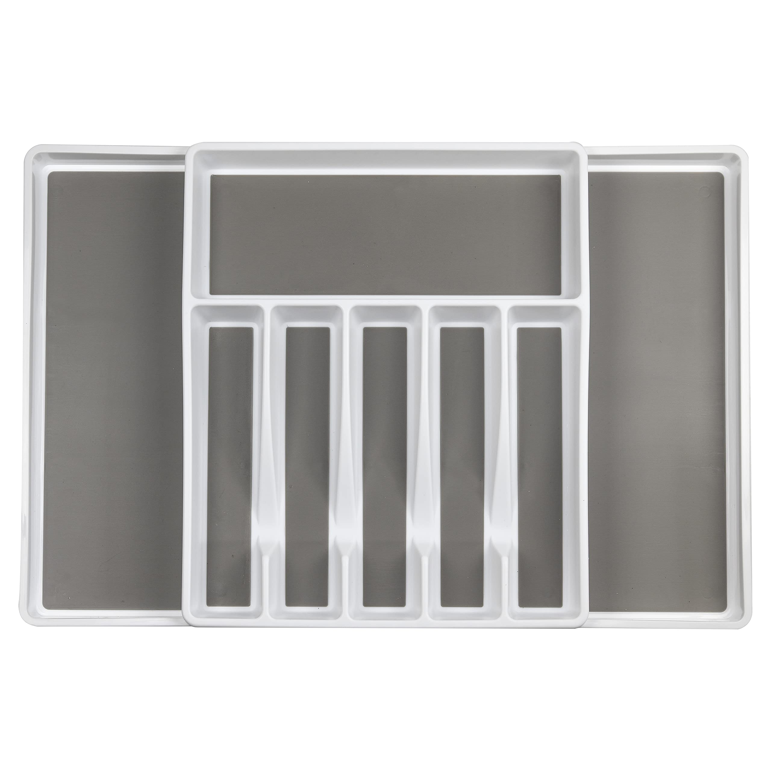 ELTOW Expandable In Drawer Silverware Organizer - Kitchen Storage Silverware Tray For Flatware – Cutlery Holder With 8 Compartments - Multipurpose Organizer Tray For Kitchen & Office Supplies - White