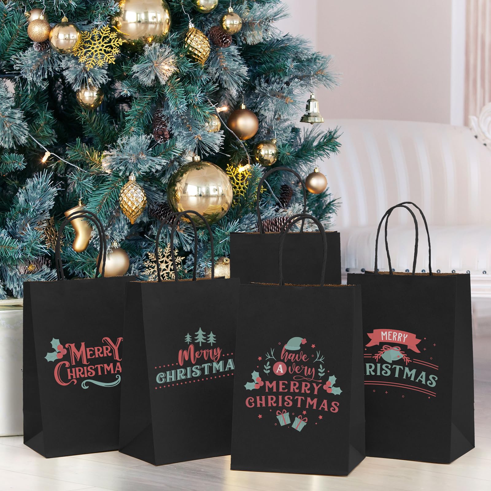 MESHA 100pcs Black Gift Bags 5.25" x 3.75" x 8", Small Size Kraft Paper Bags with Handles for Handwork, Shopping, Gift, Merchandise, Retail, Party