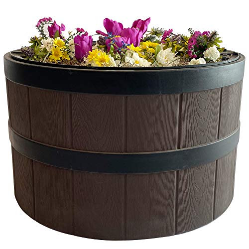 TankTop Covers Rustic Brown Whiskey Barrel Planter, 31" x 31" x 18", 1 Cubic Foot, Outdoor