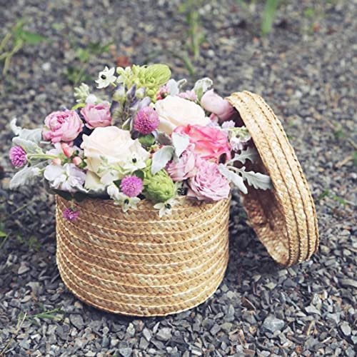 CurcKua 3pcs Straw Storage Baskets with Lid Woven Organizer Round Finishing Storage Box for Bedroom Living Room Laundry Snack