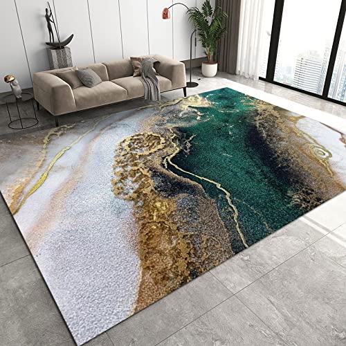 FYMUROL Brilliant Emerald Green Area Rug, Fashion Gold Art Deco Rug, Washable Bedroom Rug with High Density Non-Slip Backing Large Area Soft for Living Room Sofa Entrance Corridor Kids Room-6ftĆ8ft