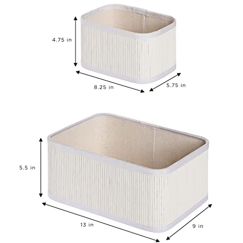 Sorbus Bamboo Storage Baskets - Set of 3 - Organizer Bins for Closet, Open Shelves, Bedroom - Fluted Design - Fabric Lining - Generous Depth & Large Size