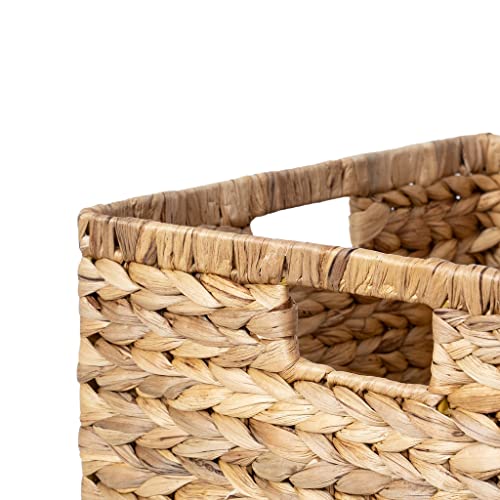 BARIEN 14.5β x 13.5β x 8β (Set of 3) Natural Water Hyacinth Storage Baskets, Rectangular Wicker Basket with Built-in Handles, Large (Natural - Set of 3)