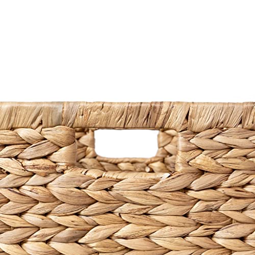 BARIEN 14.5β x 13.5β x 8β (Set of 3) Natural Water Hyacinth Storage Baskets, Rectangular Wicker Basket with Built-in Handles, Large (Natural - Set of 3)