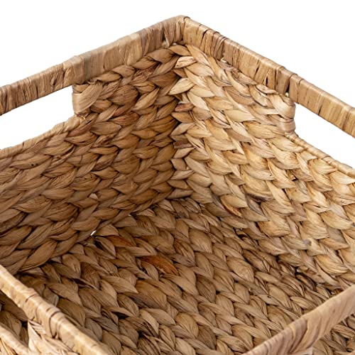 BARIEN 14.5β x 13.5β x 8β (Set of 3) Natural Water Hyacinth Storage Baskets, Rectangular Wicker Basket with Built-in Handles, Large (Natural - Set of 3)