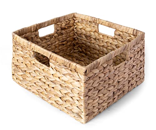 BARIEN 14.5β x 13.5β x 8β (Set of 3) Natural Water Hyacinth Storage Baskets, Rectangular Wicker Basket with Built-in Handles, Large (Natural - Set of 3)