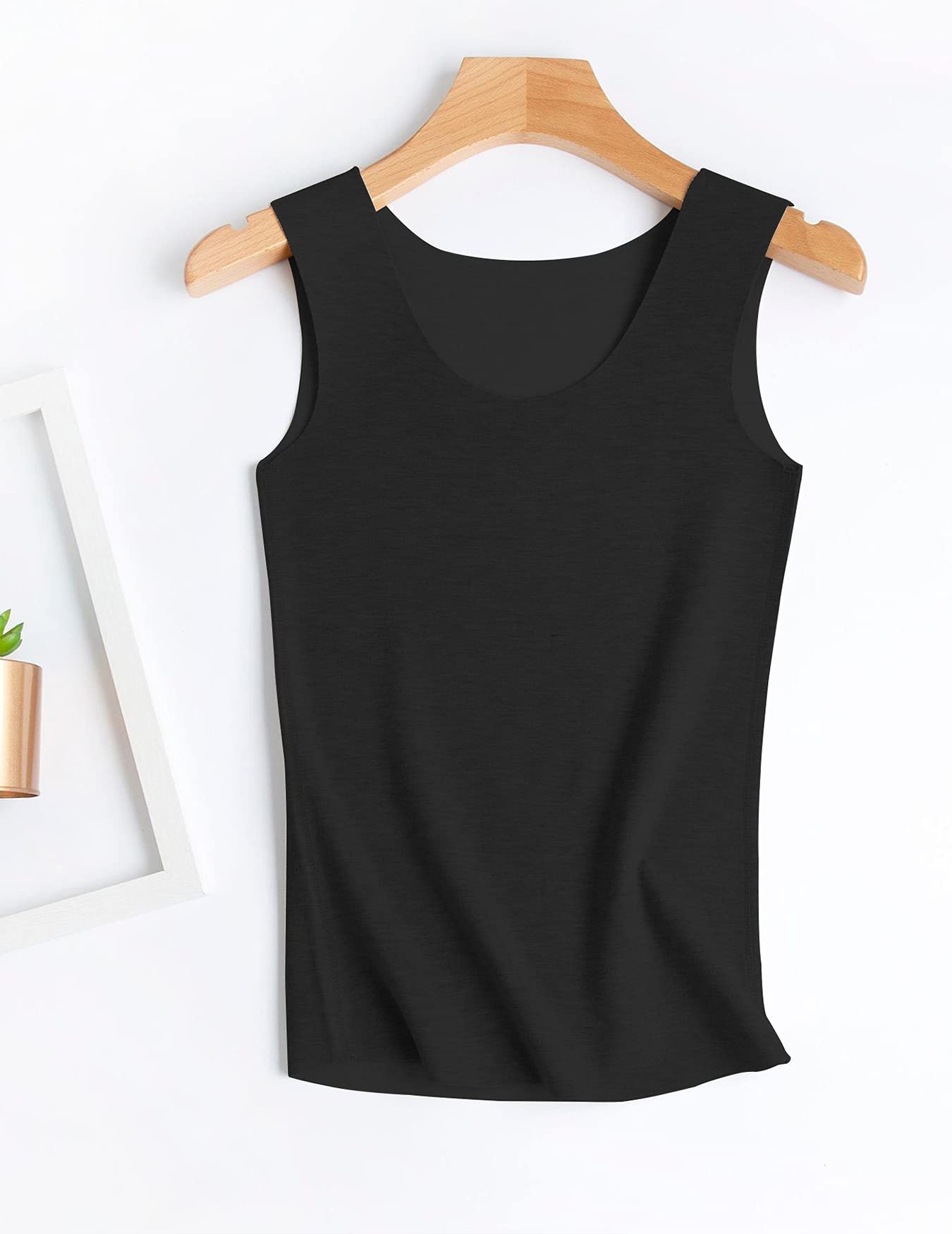 YYA Women's Sexy Sleeveless Cropped Tank Tops Thermal Vest Thick Tank-Top Sleeveless Camisole B-Black