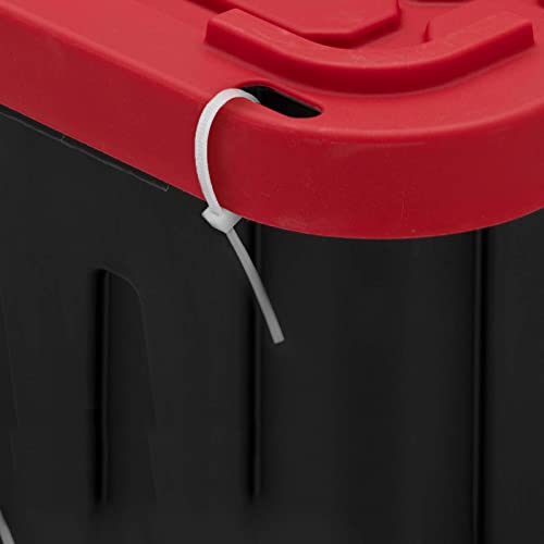 27 Gallon Stackable Snap Lid Plastic Storage Bin, Black Base/Red Lid, Set of 4