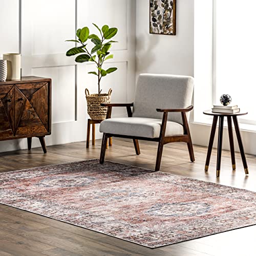 nuLOOM Desna Machine Washable Faded Vintage Accent Rug, 2' x 3', Peach