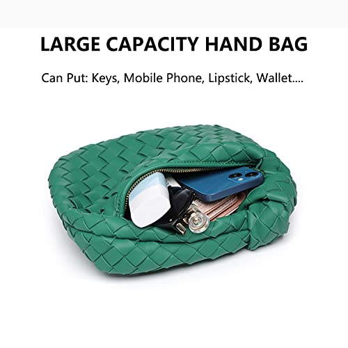 QWERTYUI Women Knotted Woven Handbag Soft Leather Fashion Shoulder Bag High Capacity Lightweight Handmade Clutch Bag,Silver,One Size