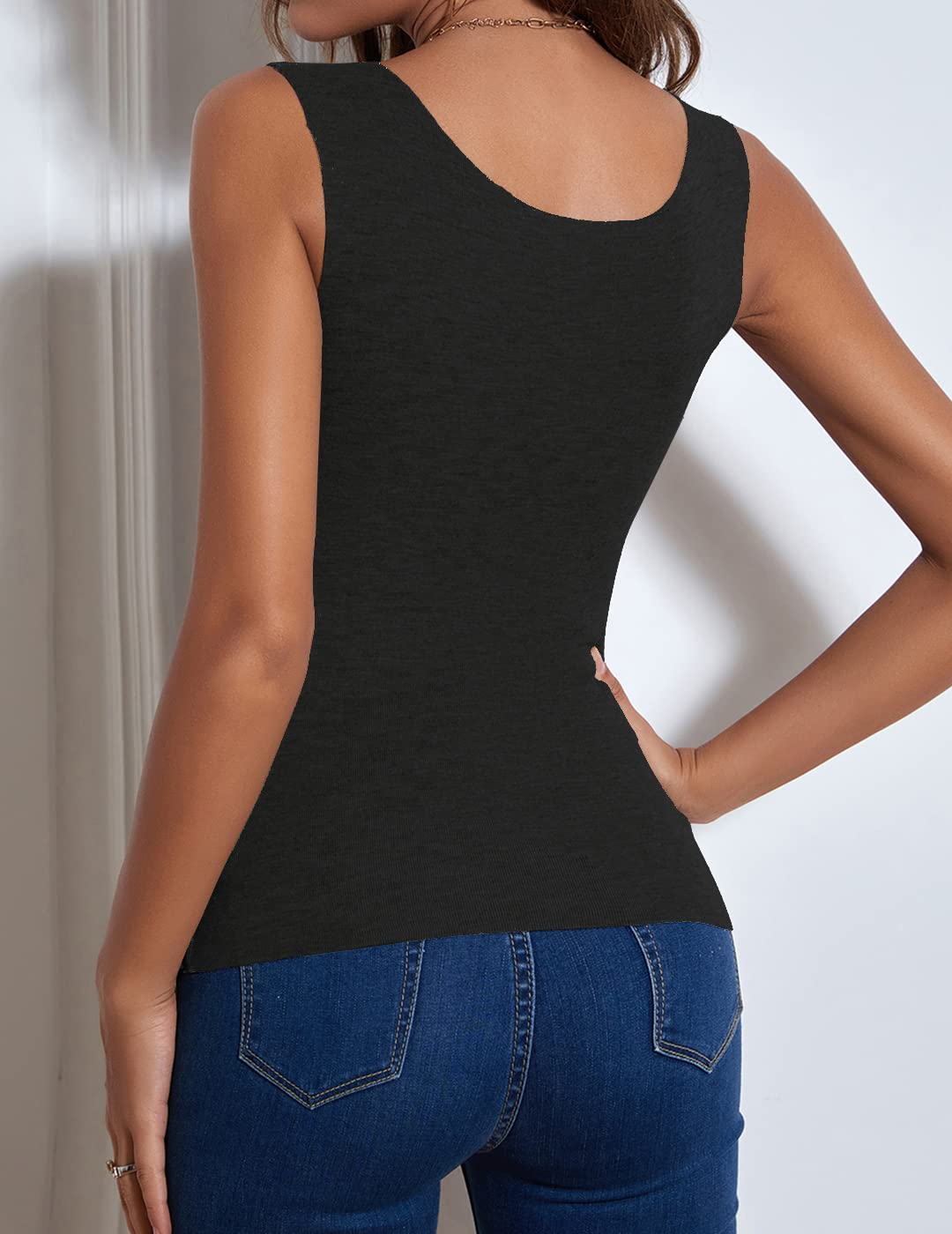 YYA Women's Sexy Sleeveless Cropped Tank Tops Thermal Vest Thick Tank-Top Sleeveless Camisole B-Black