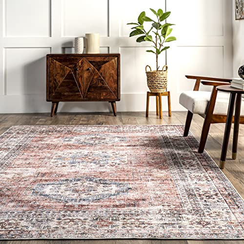 nuLOOM Desna Machine Washable Faded Vintage Accent Rug, 2' x 3', Peach