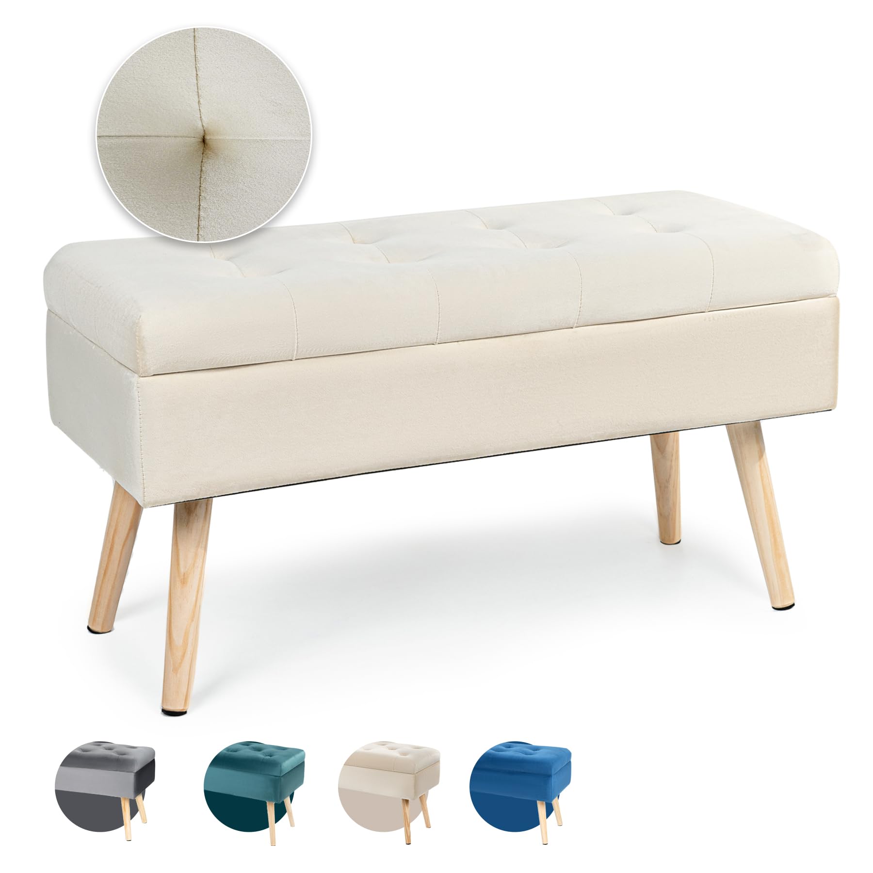 Nalupatio Storage Ottoman, Upholstered Fabric Ottoman with Safety Hinge, Padded Rectangular Footstool, Bench for Living Room & Bedroom (White)