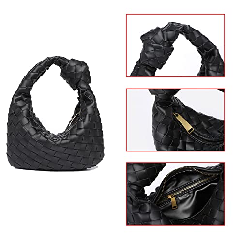 QWERTYUI Women Knotted Woven Handbag Soft Leather Fashion Shoulder Bag High Capacity Lightweight Handmade Clutch Bag,Silver,One Size