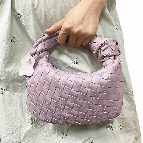 QWERTYUI Women Knotted Woven Handbag Soft Leather Fashion Shoulder Bag High Capacity Lightweight Handmade Clutch Bag,Silver,One Size